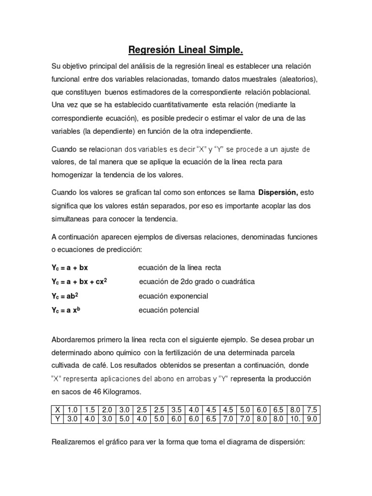 Ecuación de Regresión Lineal Simple | PDF | Regresión lineal ...