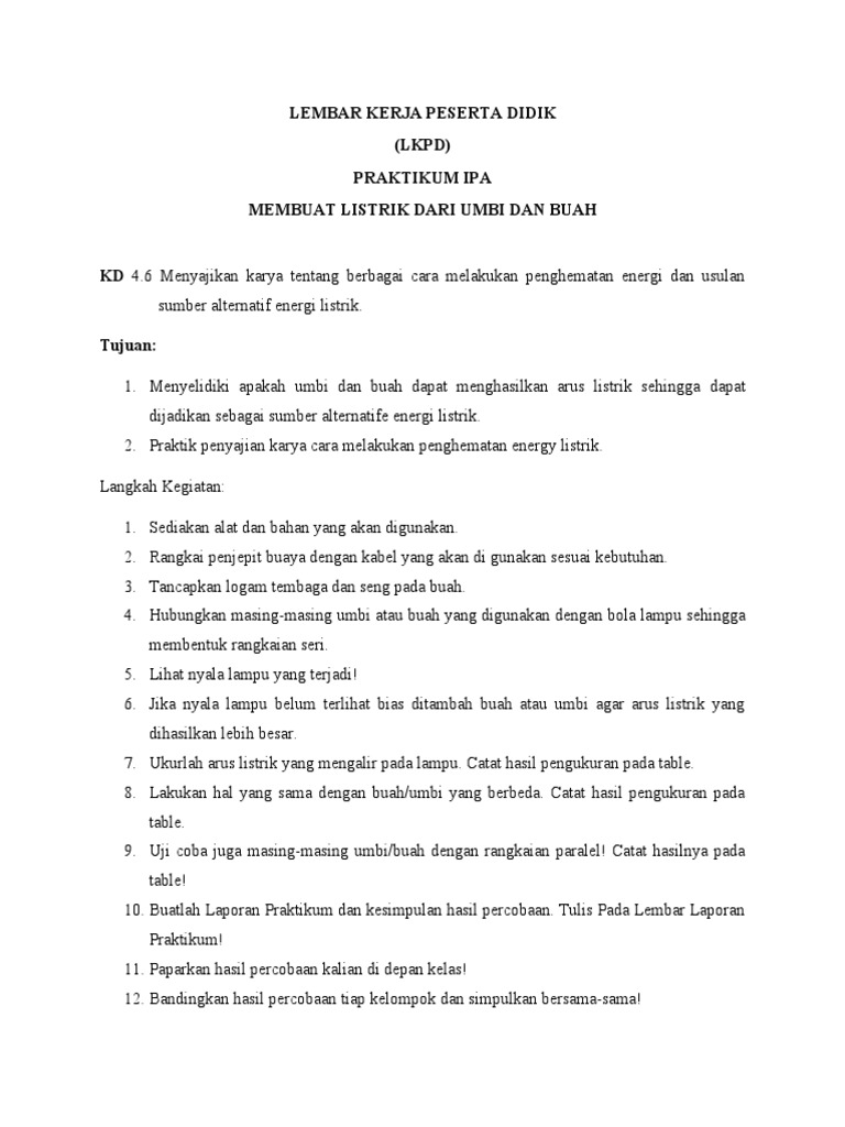 Lkpd Praktikum Dan Laporan Pdf