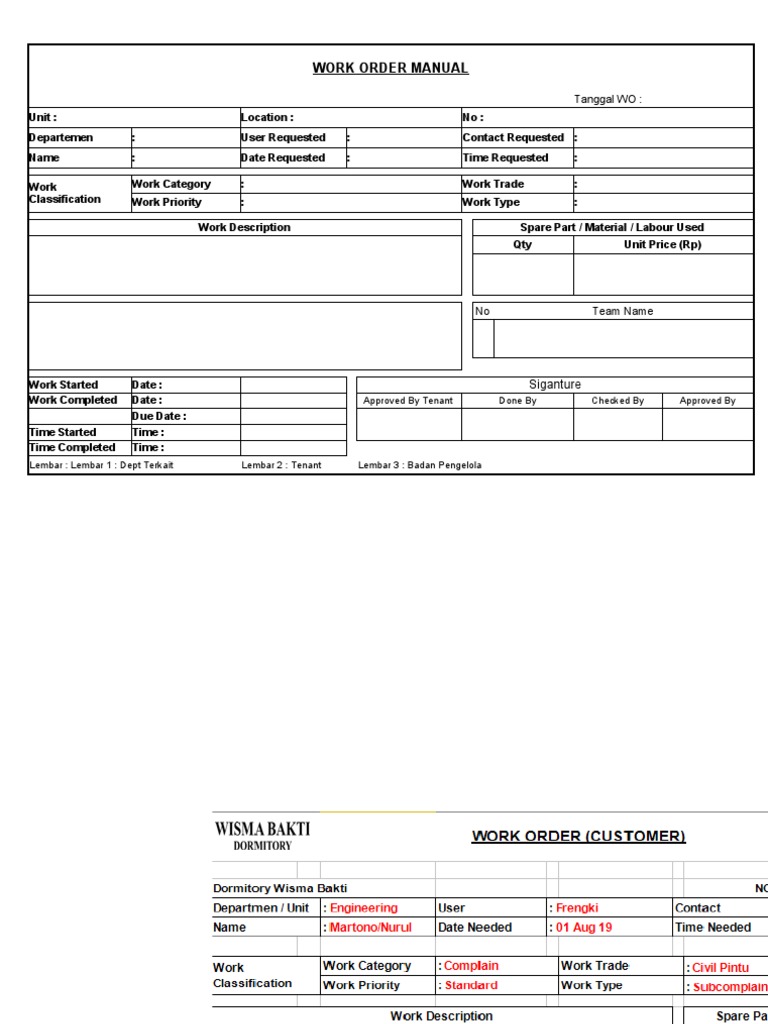 Work Order Manual Overview | PDF