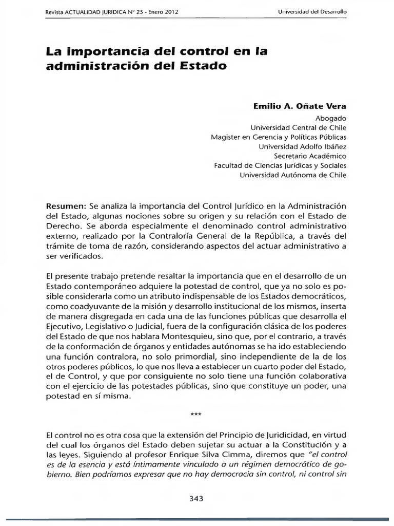 La Importancia Del Control en La Administracion Del Estado (Emilio ...