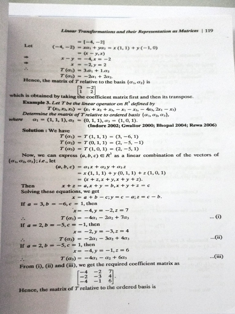 Matrix Representation of Linear Transformation | PDF