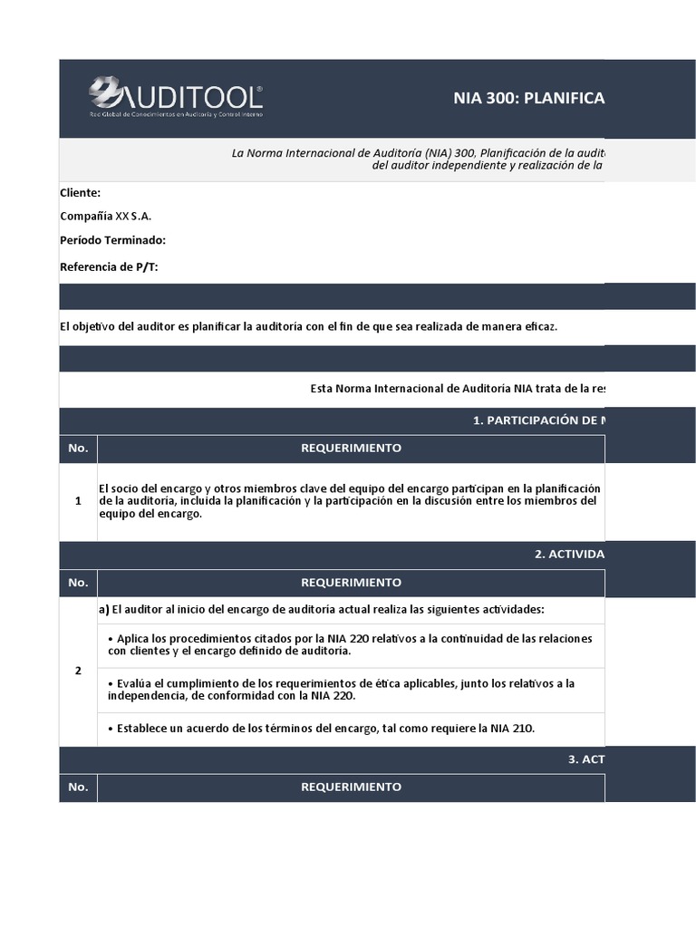 NIA 300 Planificacion de La Auditoria de Estados Financieros | PDF | Auditoría | Planificación
