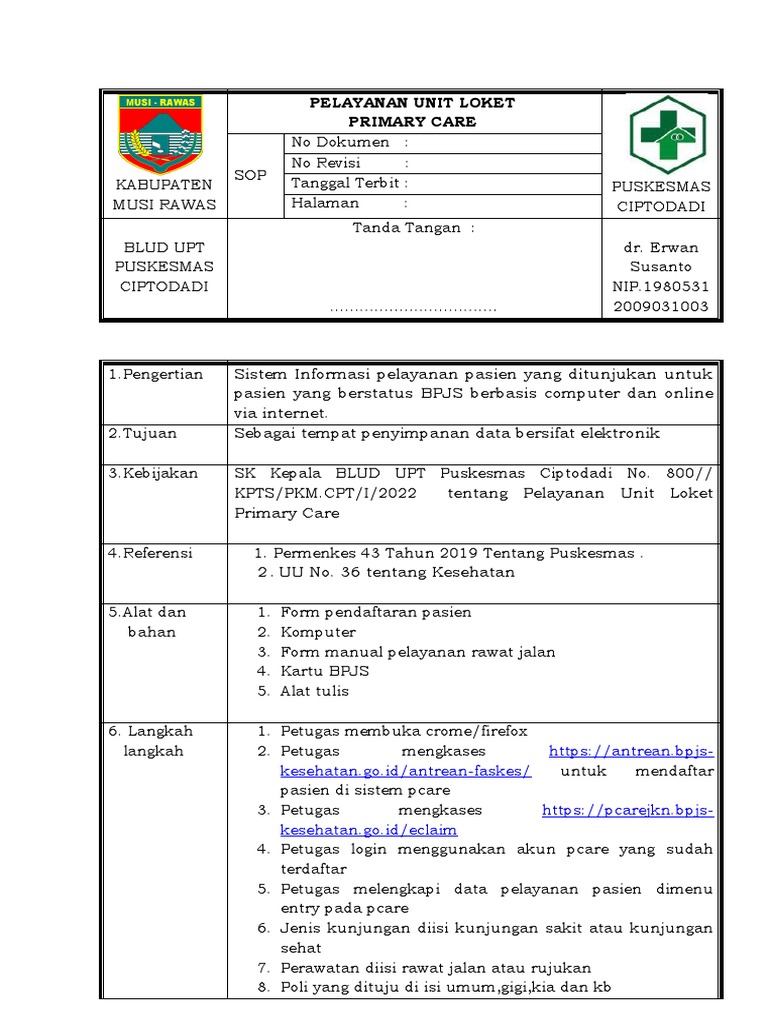3.1.1.1 SOP Pelayanan Pcare | PDF