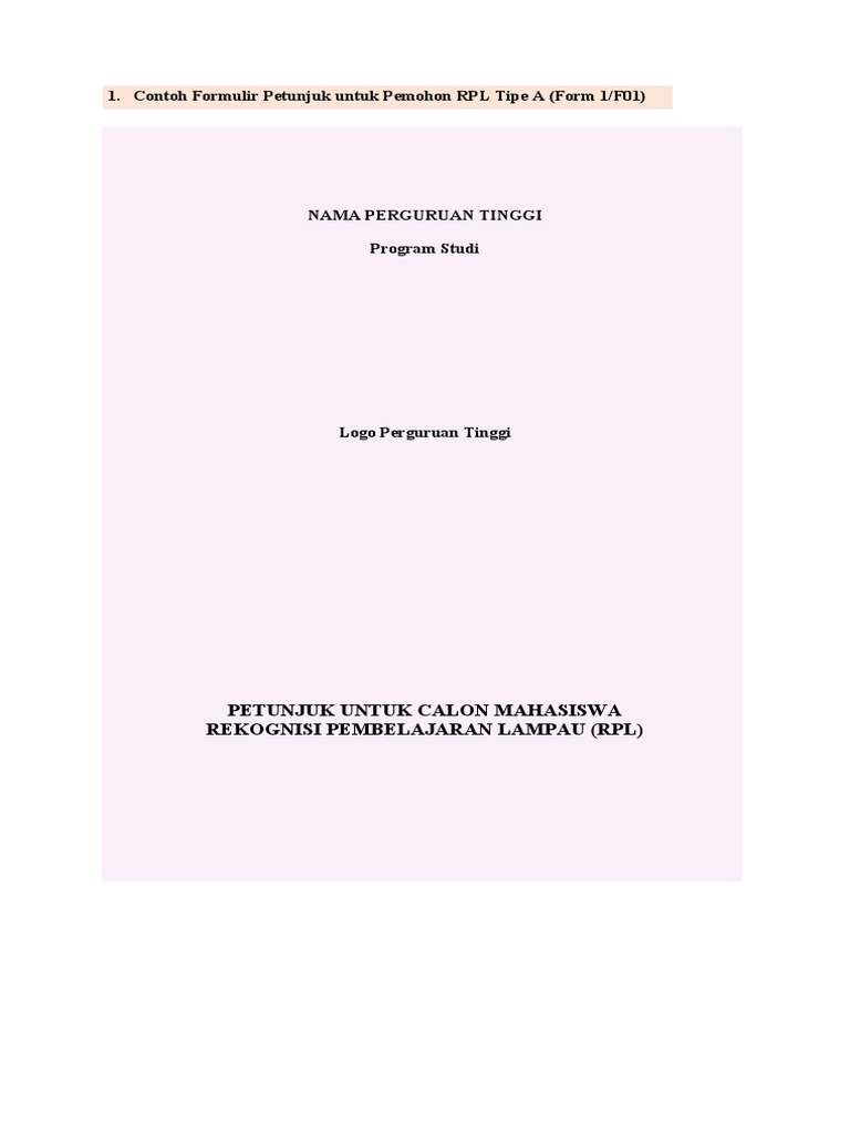 Contoh Formulir Petunjuk Untuk Pemohon RPL Tipe A (Form 1 F01) | PDF | Karier & Perkembangan