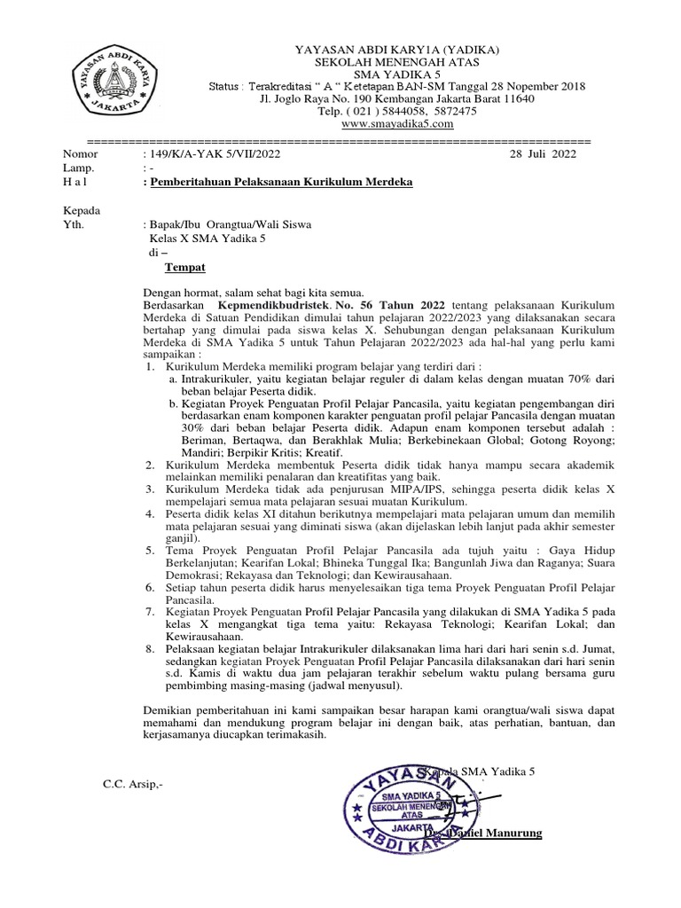 Se Kelas X Pemberitahuan Pelaksanaan Kurikulum Merdeka Tp. 2022-2023 | PDF | Kesehatan Holistik