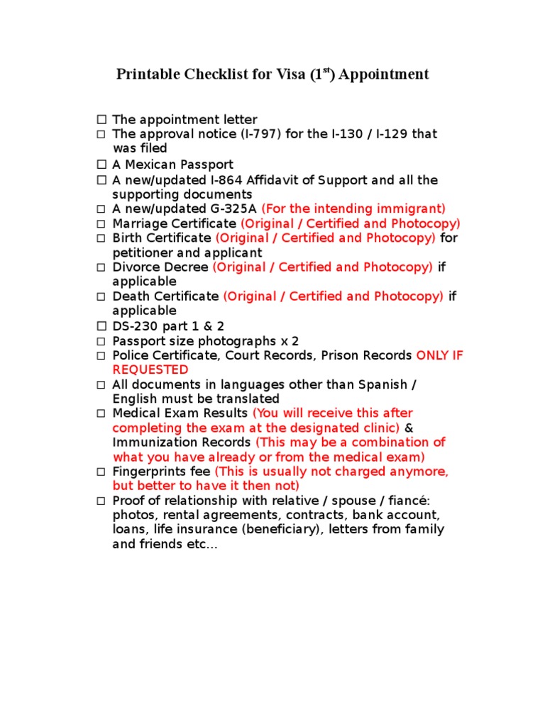 Visa Appointment Checklist Guide | PDF | Social Science | Law