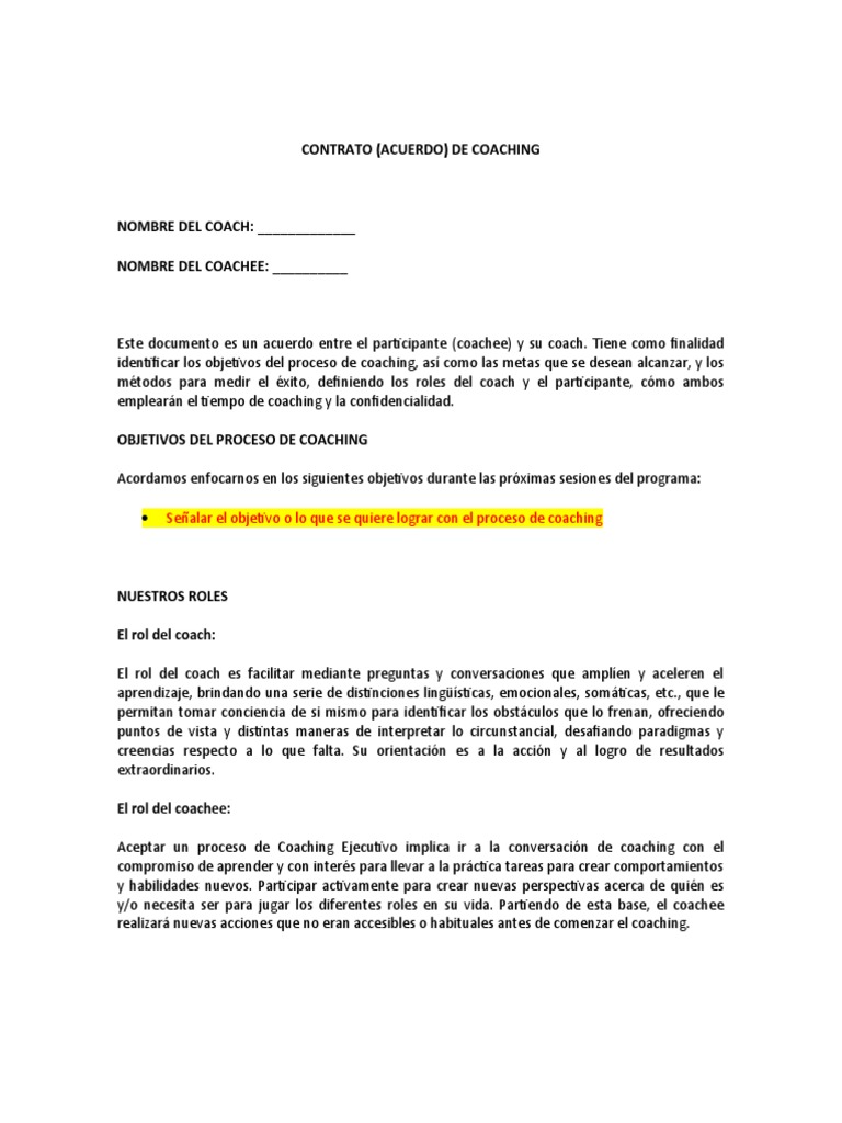 Formato de Acuerdo de Coaching | PDF