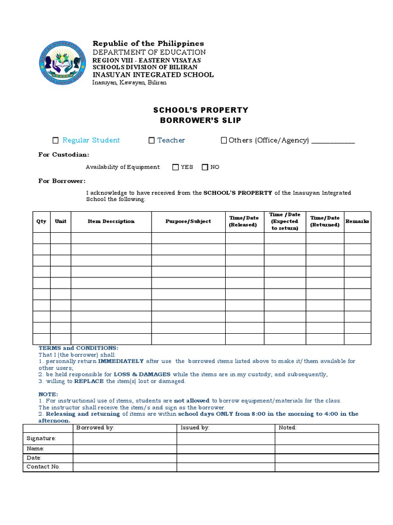 Borrower's Slip | PDF