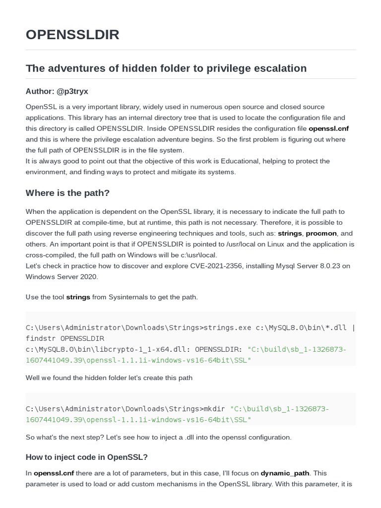 OPENSSLDIR Privilege Escalation CVE-2021-2307 - Paper | PDF | Library (Computing) | Computer File