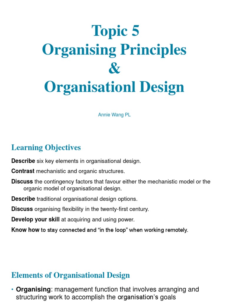 MGT6204 Topic 5 Organising Principles and Organisational Design | PDF ...
