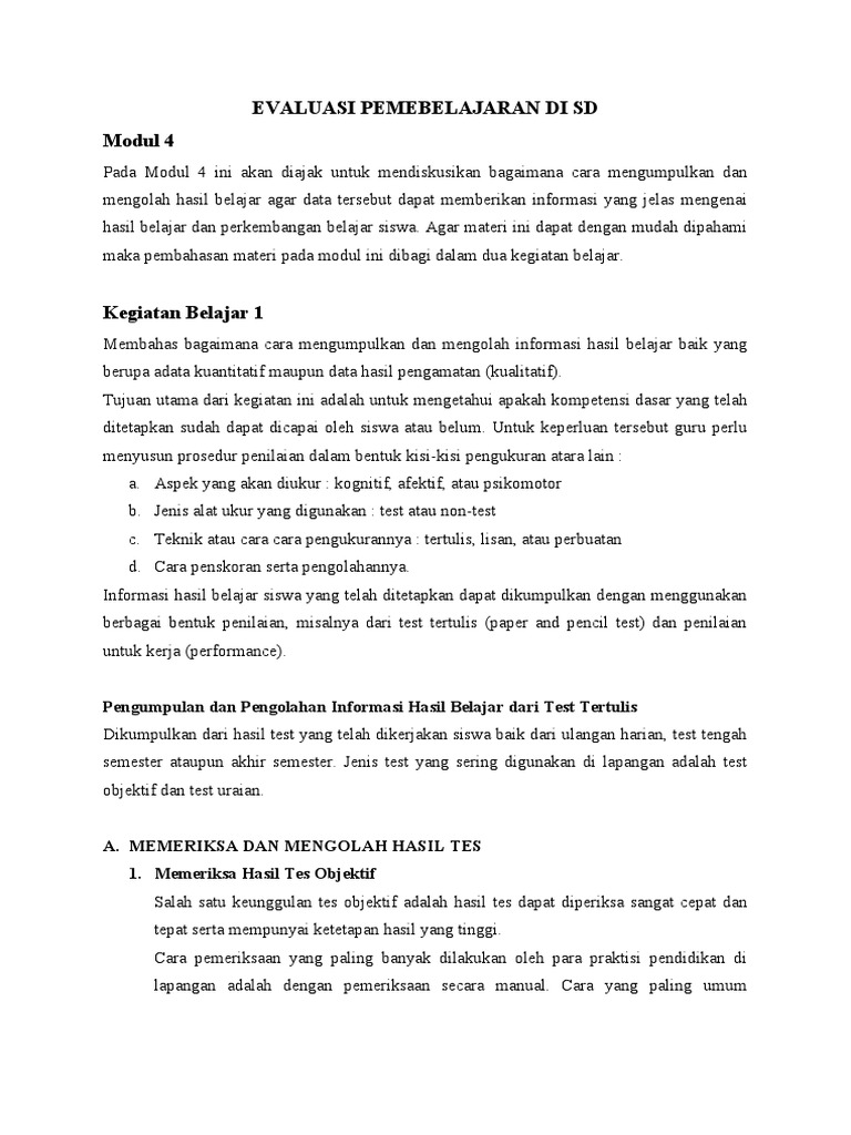 Rangkuman Modul 4 Evaluasi Pembelajaran Di SD | PDF