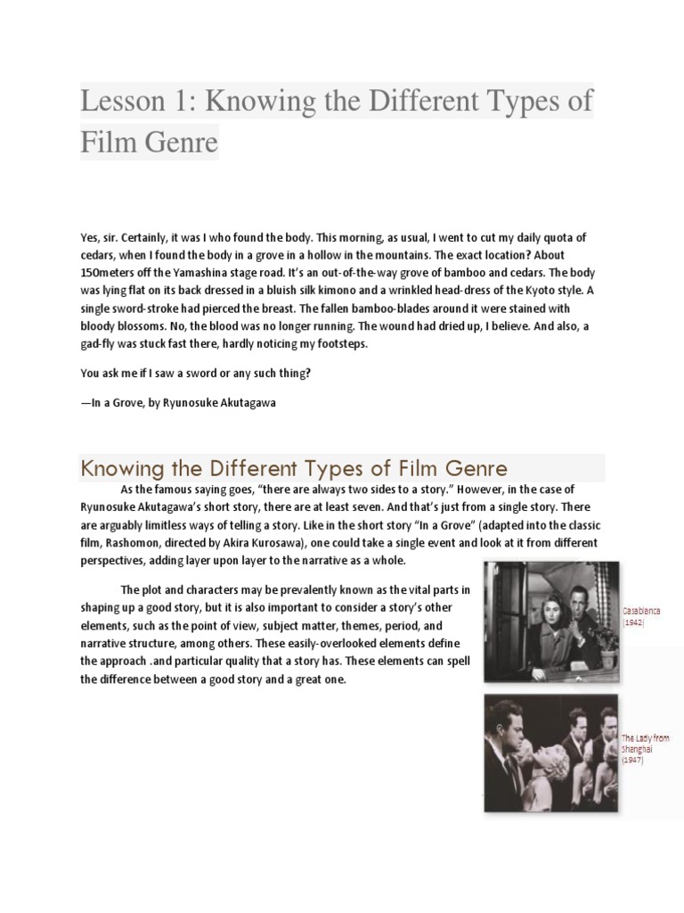 Knowing The Different Types of Film Genre | PDF | Narration | Genre