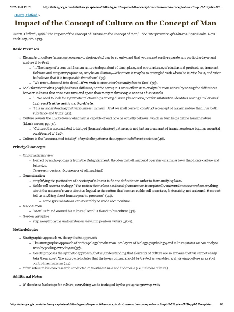 (简介) Geertz, C. (1966) - The Impact of the Concept of Culture on the ...