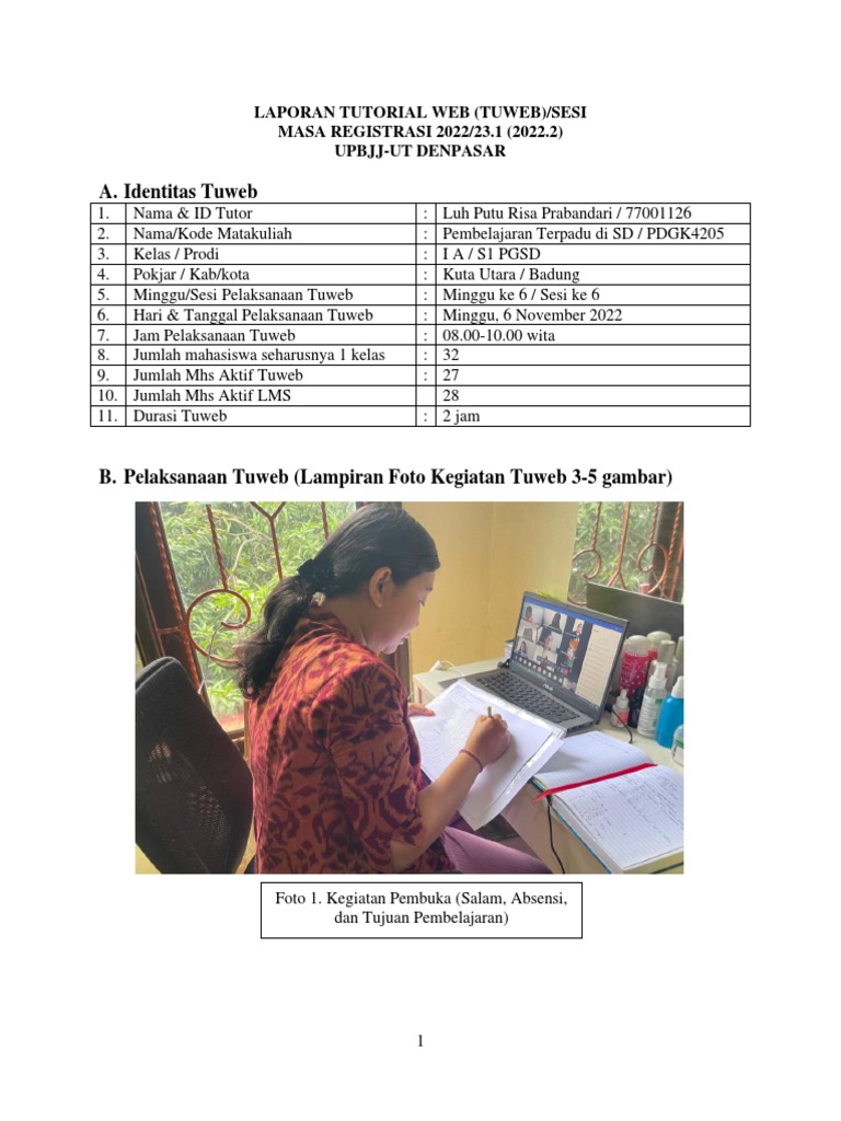 Instrument Laporan Tutor Tuweb Sesi 6 (PDGK4205) | PDF
