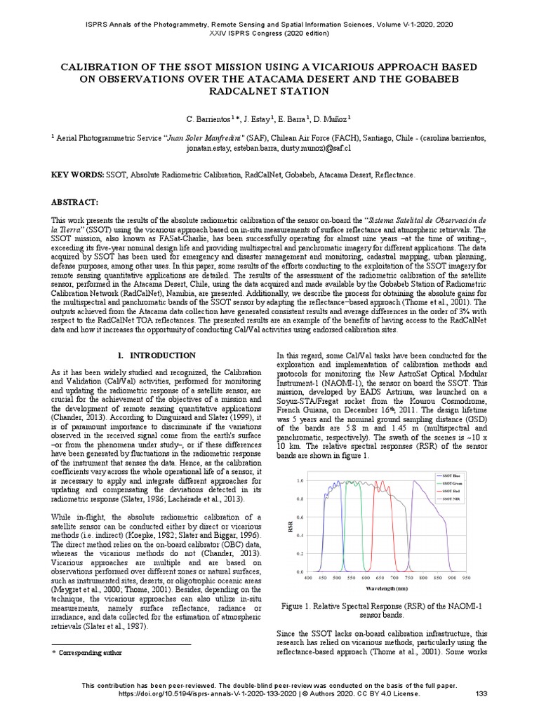 Calibration of The SSOT Mission Using A Vicarious Approach Based On Observations Over The ...