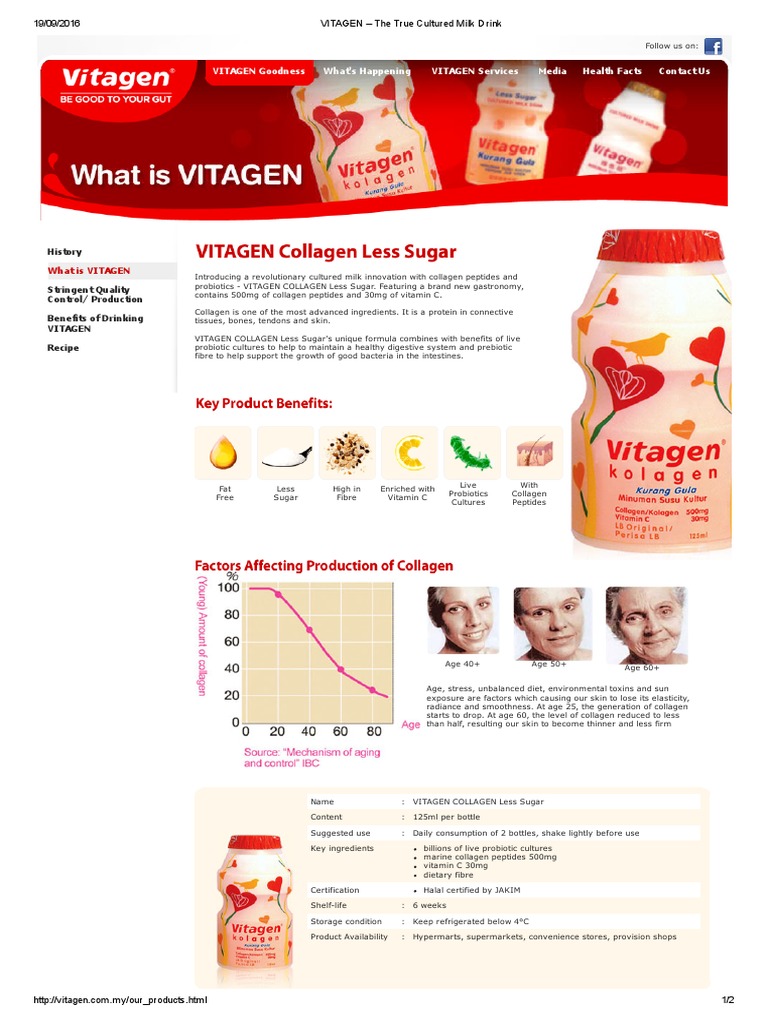 VITAGEN - The True Cultured Milk Drink | PDF | Milk | Collagen