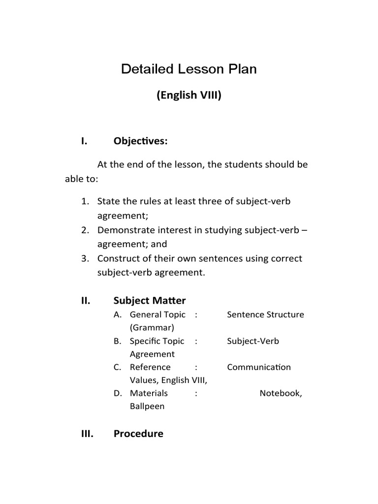 Detailed Lesson Plan | PDF | Grammatical Number | Verb