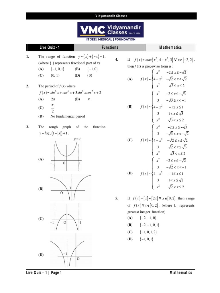Live Quiz 1 Functions Pdf Function Mathematics Numbers