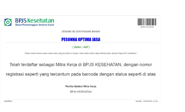 1 Sertifikat DRT Bpjs Kesehatan Status Aktif | PDF