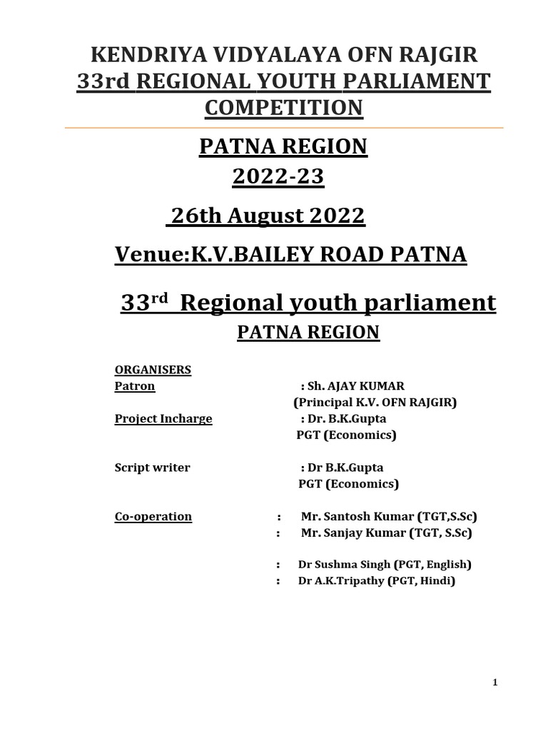 Youth Parliament Script Kvofn Rajgir2 New New | PDF | Government