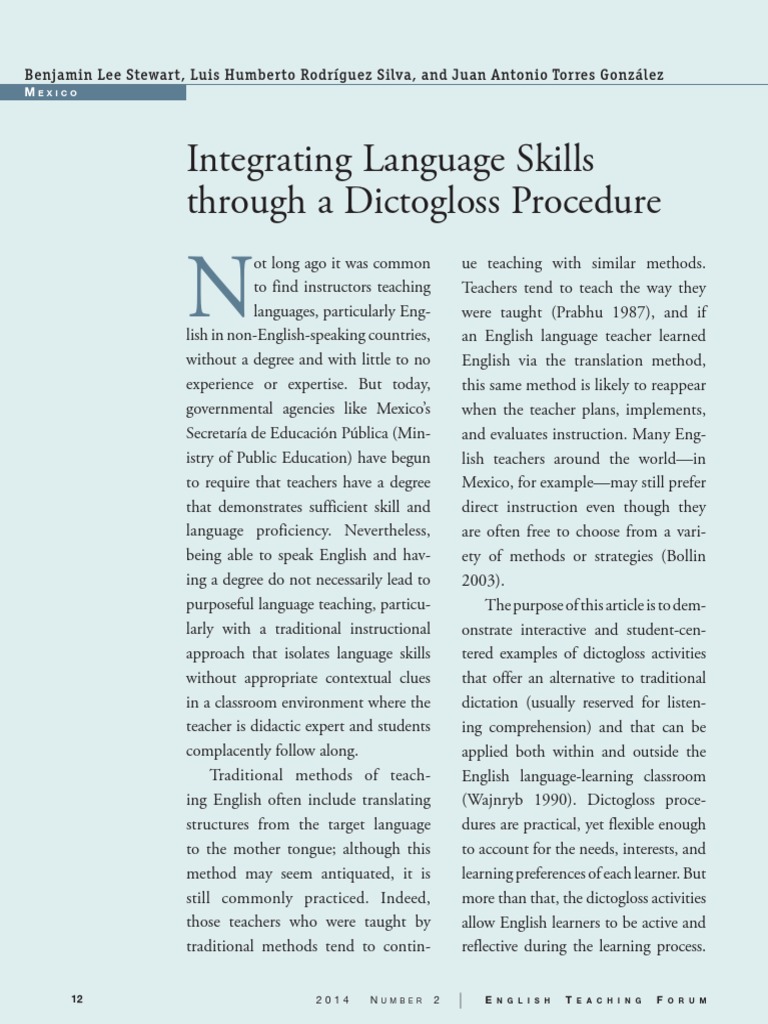 Integrating Language Skills Through A Dictogloss Procedure | PDF | Learning | Teachers