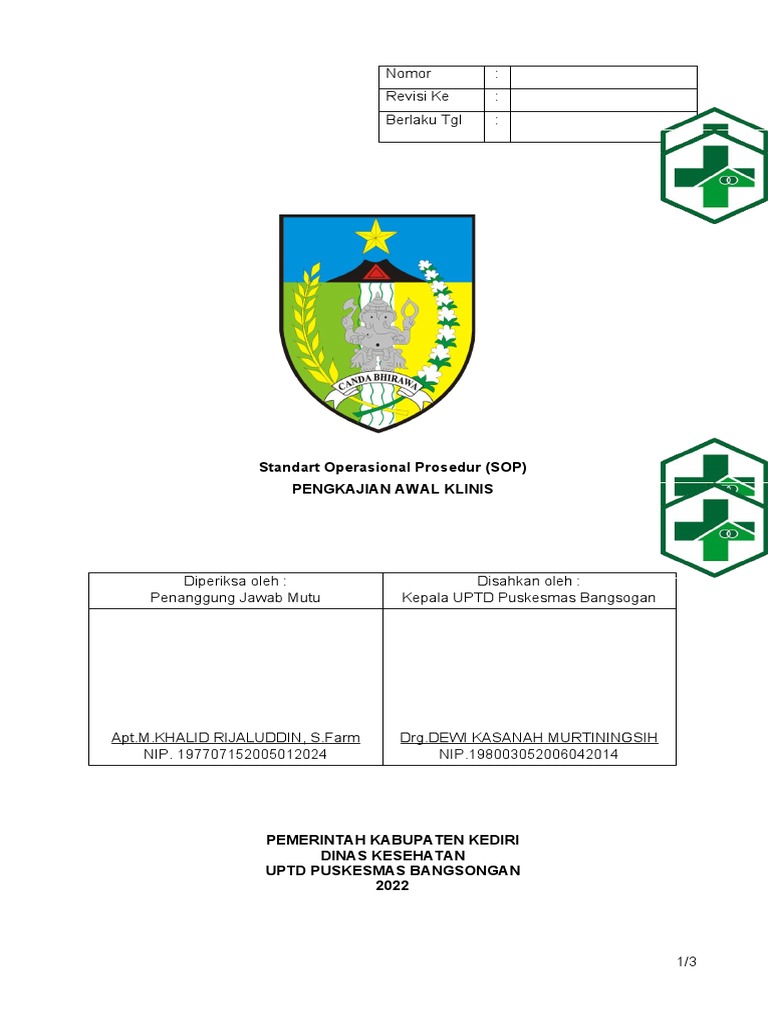 Sop Pengkajian Awal Klinis | PDF | Sains & Matematika