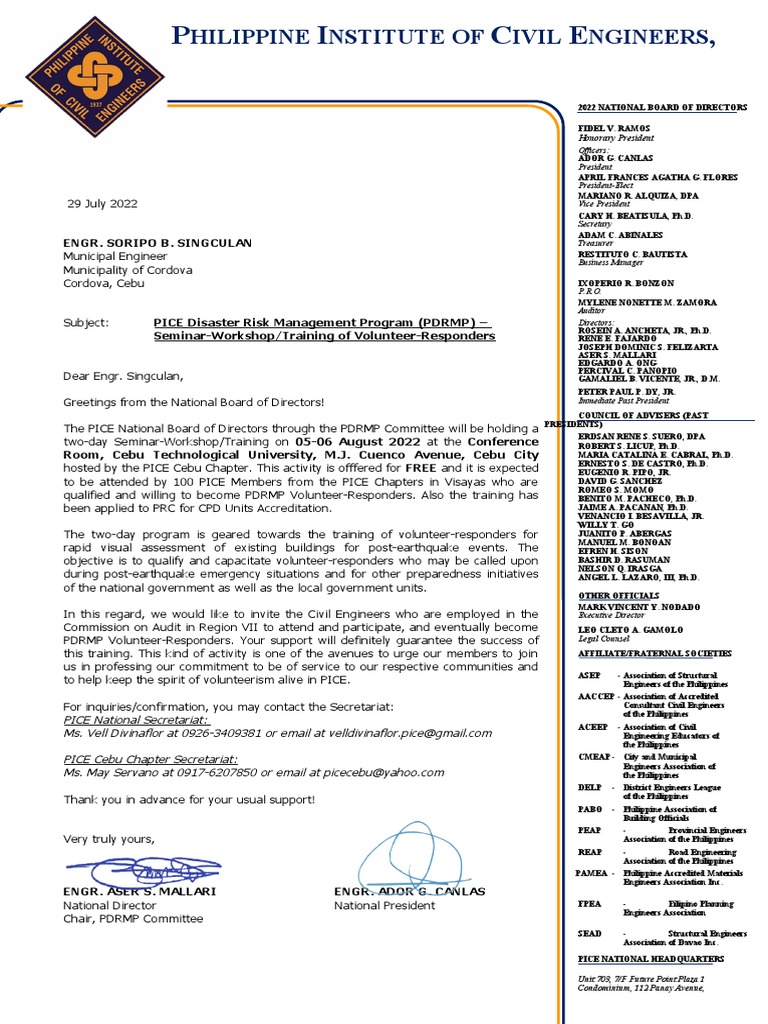 PDRMP Training in Cebu Letter Invitation For ME Cordova | PDF ...