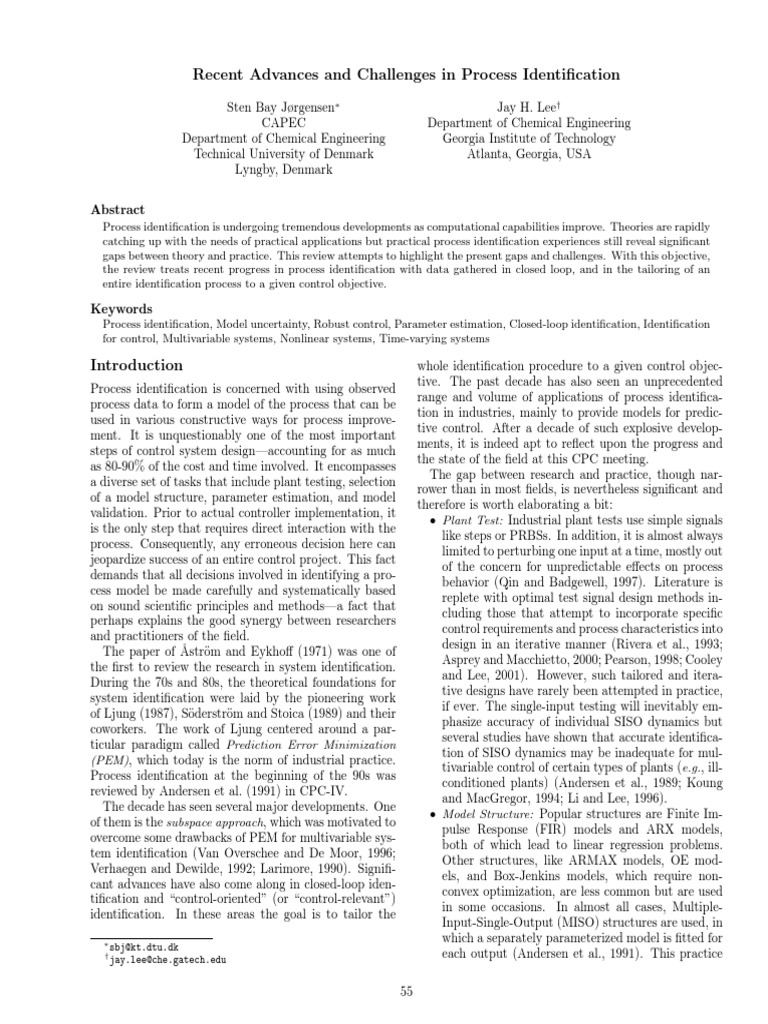 Recent Advances and Challenges in Process Identification | PDF | Control Theory | Signal To ...