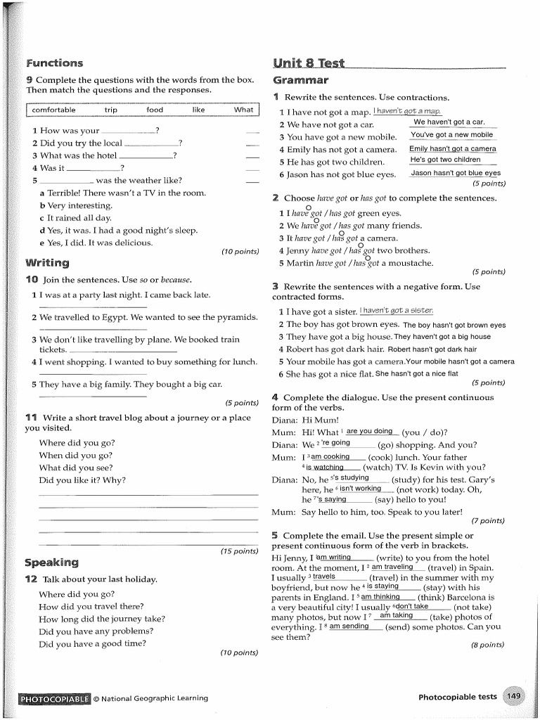 Grammar 8 - Answers | PDF