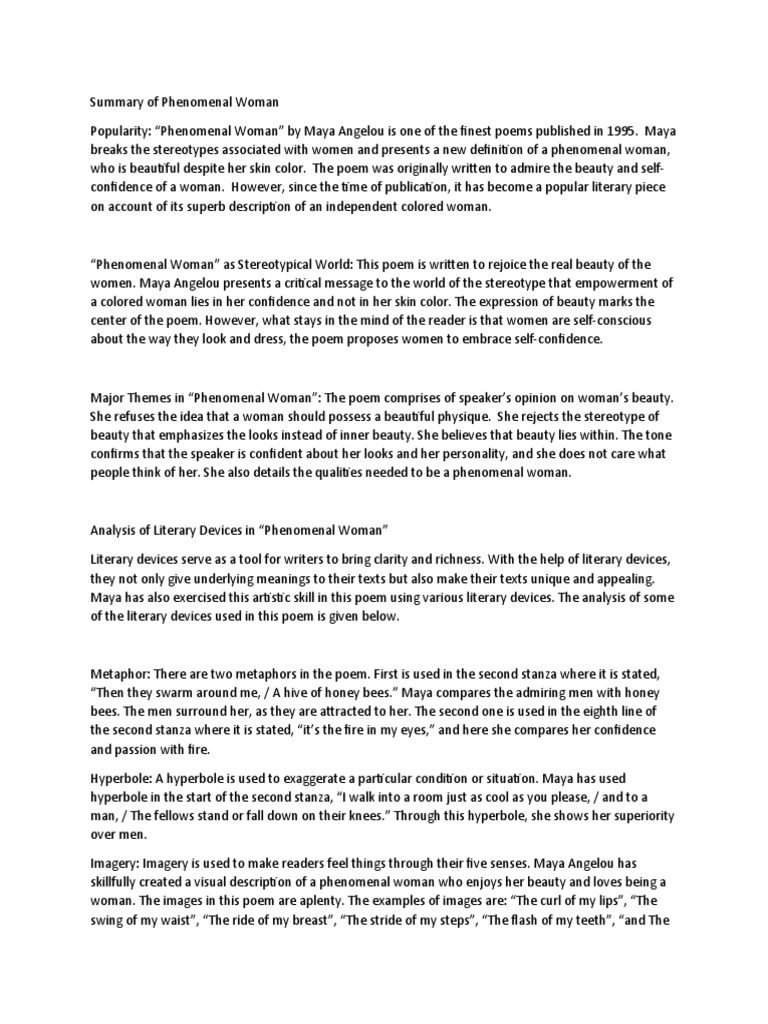Summary of Phenomenal Woman | PDF | Poetry | Poetics