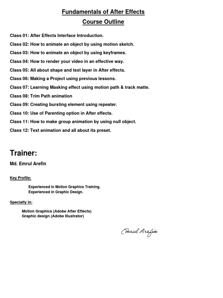 After Effects - Course - Outline | PDF | Computers | Technology & Engineering