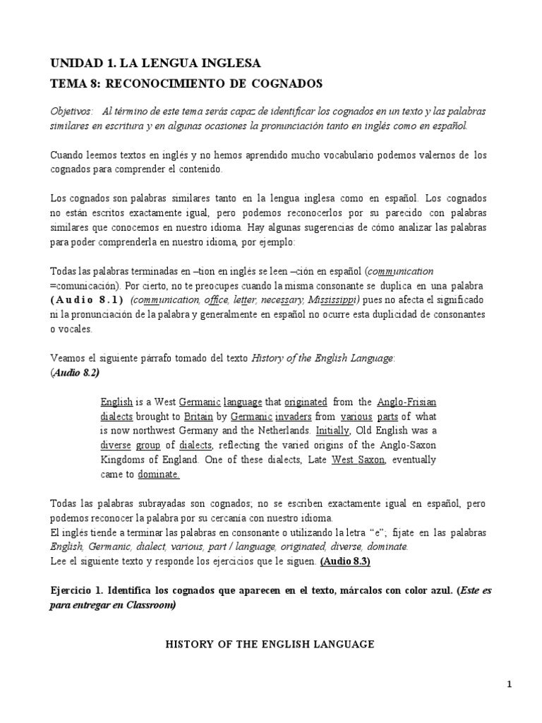 Reconocimiento de Cognados en Inglés | PDF | Lengua española | Ciencia ...