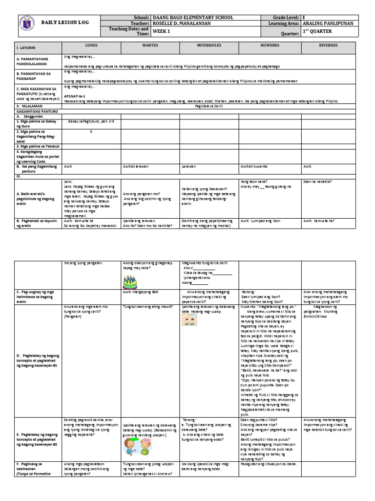 DLL Araling Panlipunan 1 q1 w1 | PDF