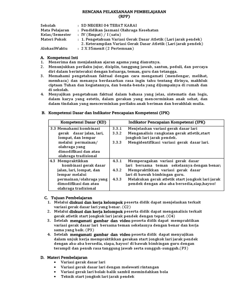 RPP, Bahan Ajar, Media, LKPD, Kisi, Dan Instrumen Penilaian-Lari Jarak Pendek-Fathur Rahman-Pjk ...