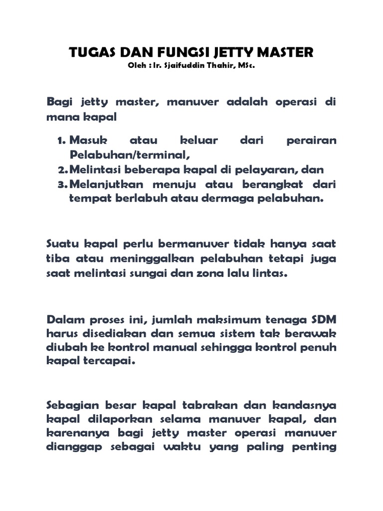 Materi 3 Tugas Dan Fungsi Jetty Master | PDF