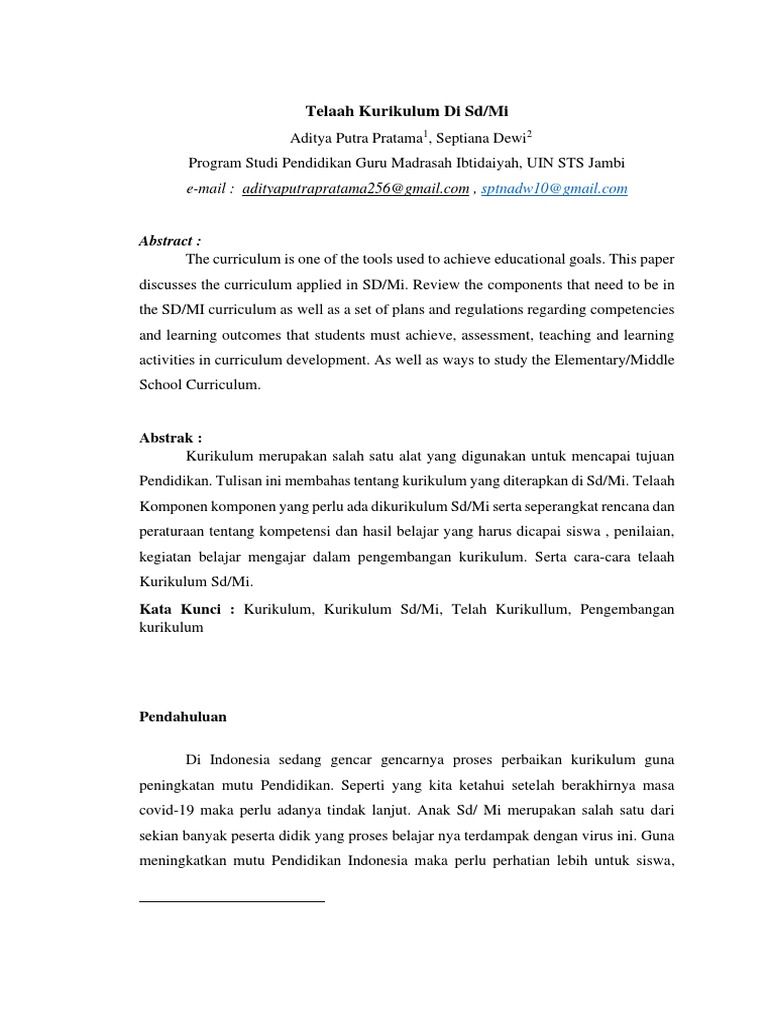 Telaah Kurikulum Di SD Atau MI | PDF | Karier & Perkembangan | Sains & Matematika