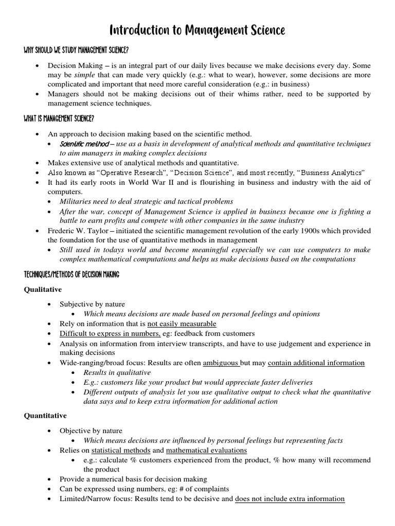 Introduction To Management Science | PDF | Conceptual Model ...
