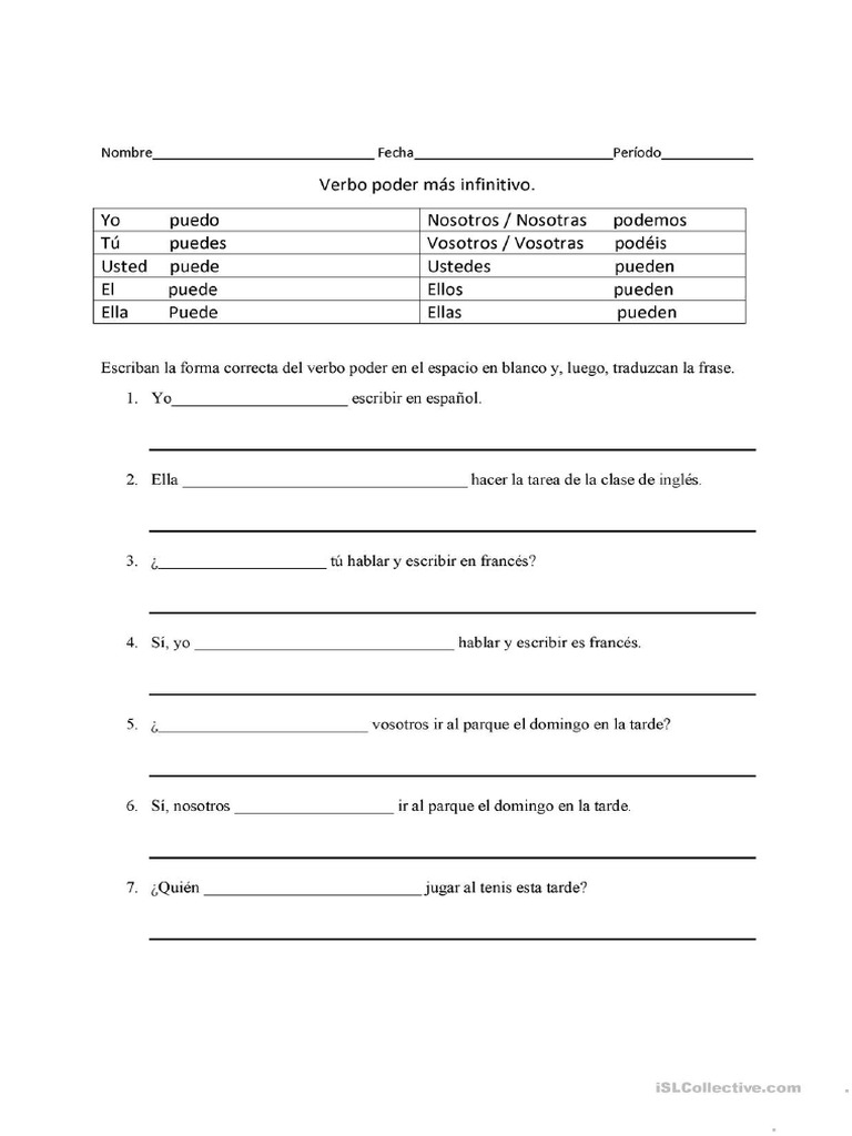 Ejercicios Verbo Poder | PDF