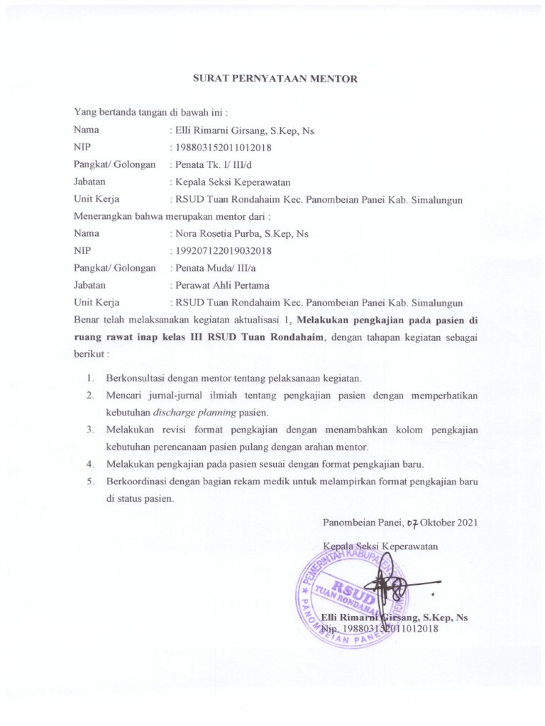 Surat Pernyataan Mentor Kegiatan 1 | PDF