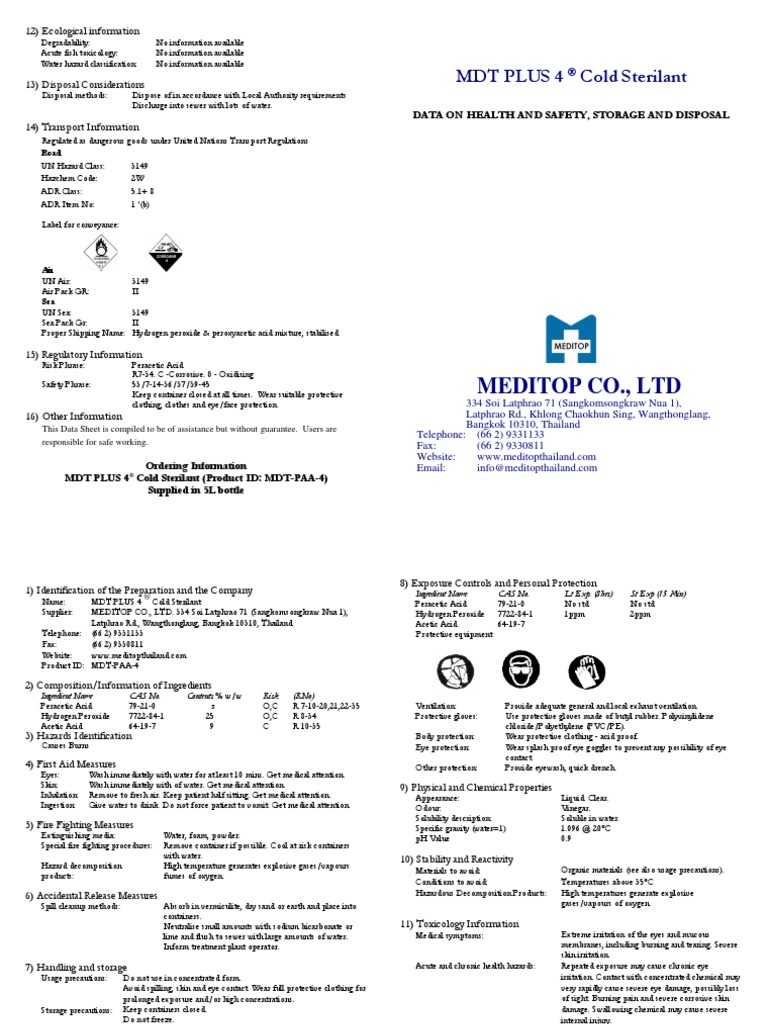 MSDS-MDT Plus 4 2017 | PDF | Dangerous Goods | Water
