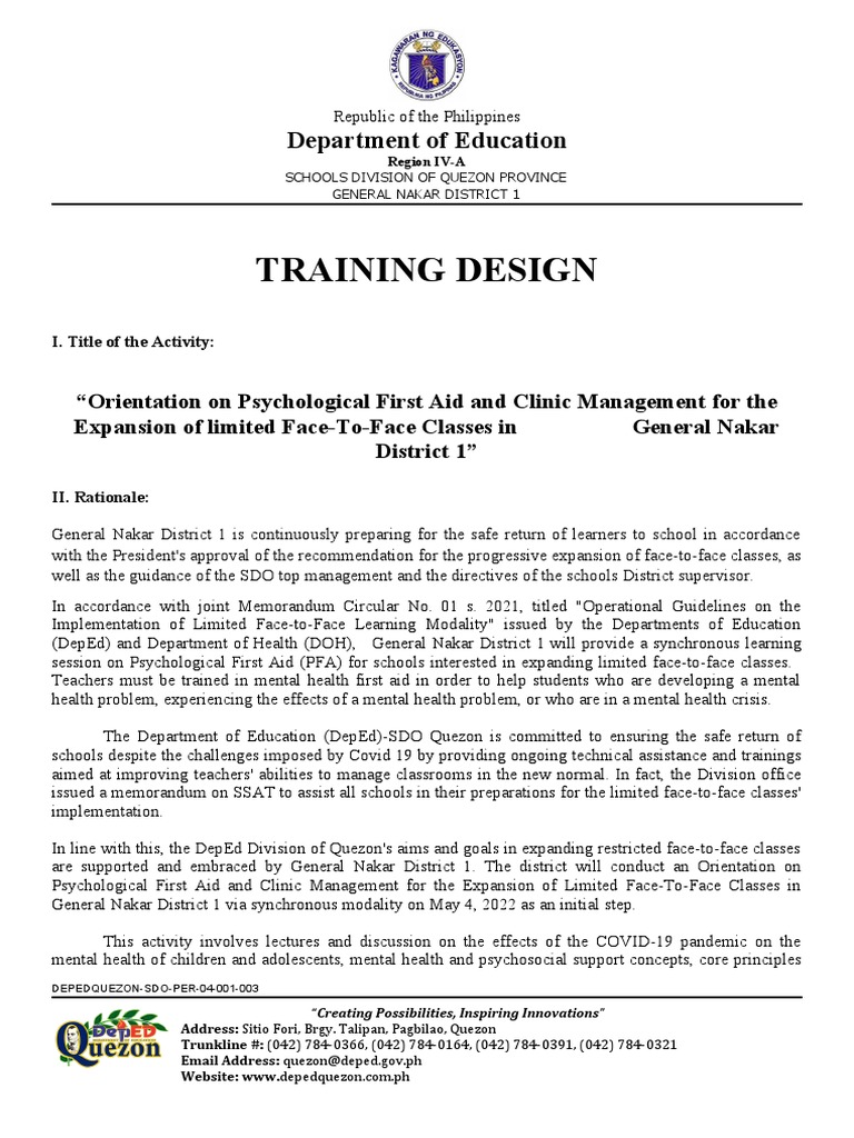 Training Design On PFA | PDF