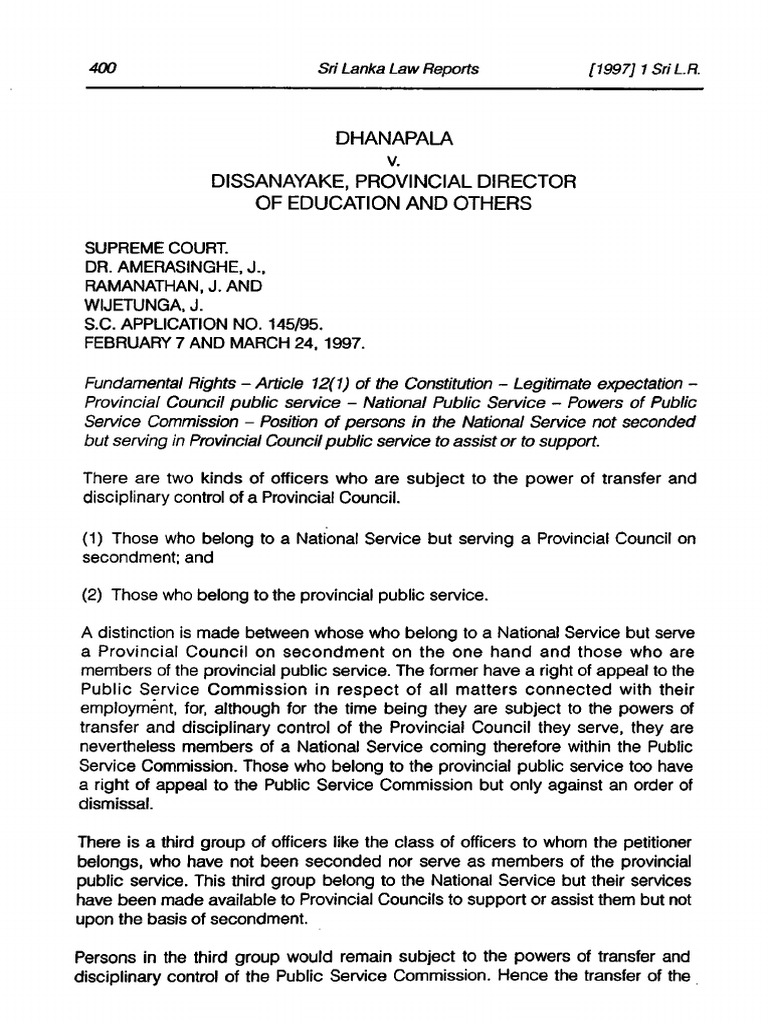 051 SLLR SLLR 1997 V 1 DHANAPALA v. DISSANAYAKE PROVINCIAL DIRECTOR OF ...