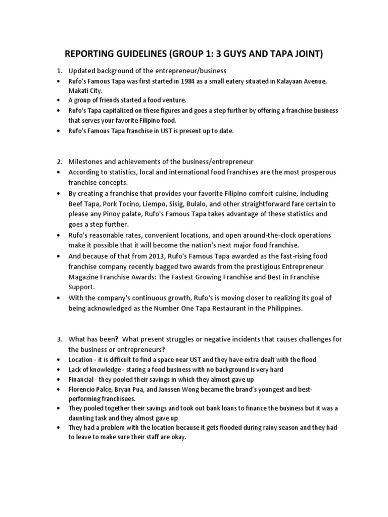 Group 1 Reporting Guidelines Pdf Entrepreneurship Franchising