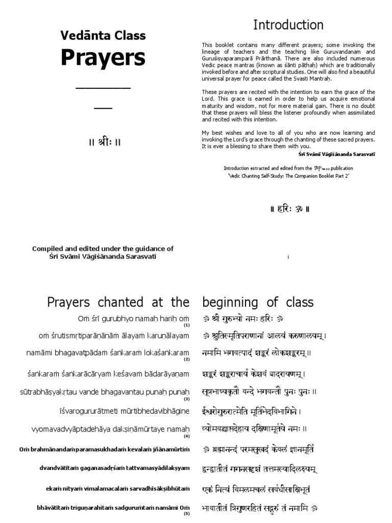 Vedanta Class Prayers Booklet Vedanta Class Prayers Update 14DEC20 ...
