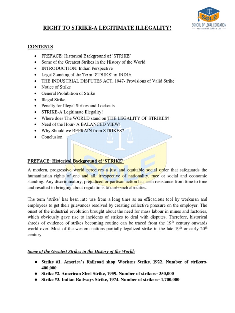 Right to Strike in India: Legal Insights | PDF | Strike Action | Labour Law