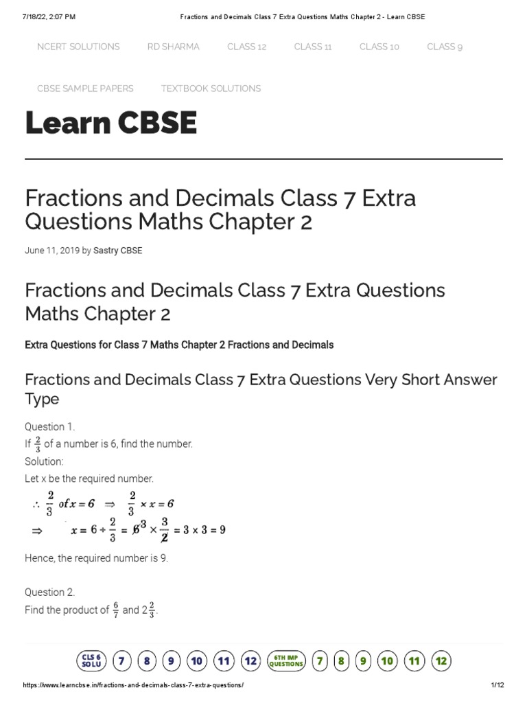 Fractions and Decimals Class 7 Extra Questions Maths Chapter 2 - Learn ...