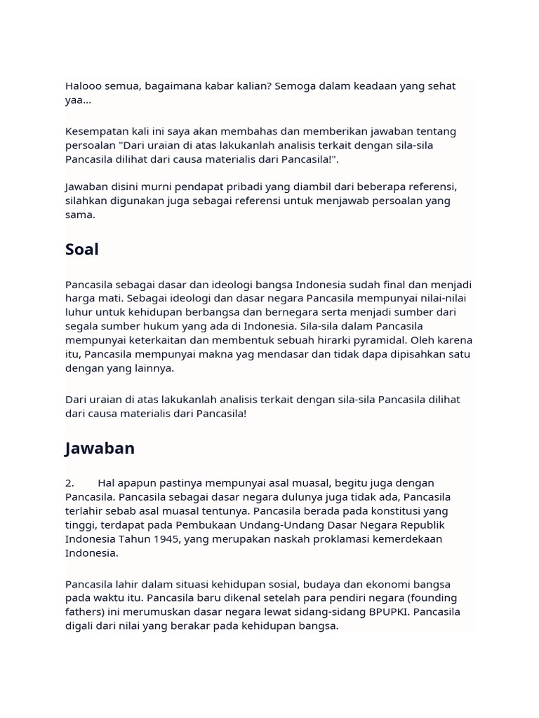 Analisis Causa Materialis Pancasila | PDF