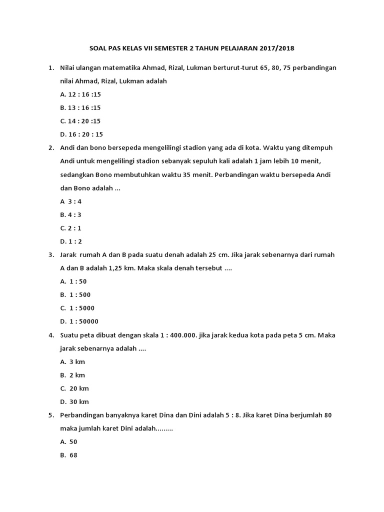 Master Soal Pas Matematika Kelas 7 K13 | PDF