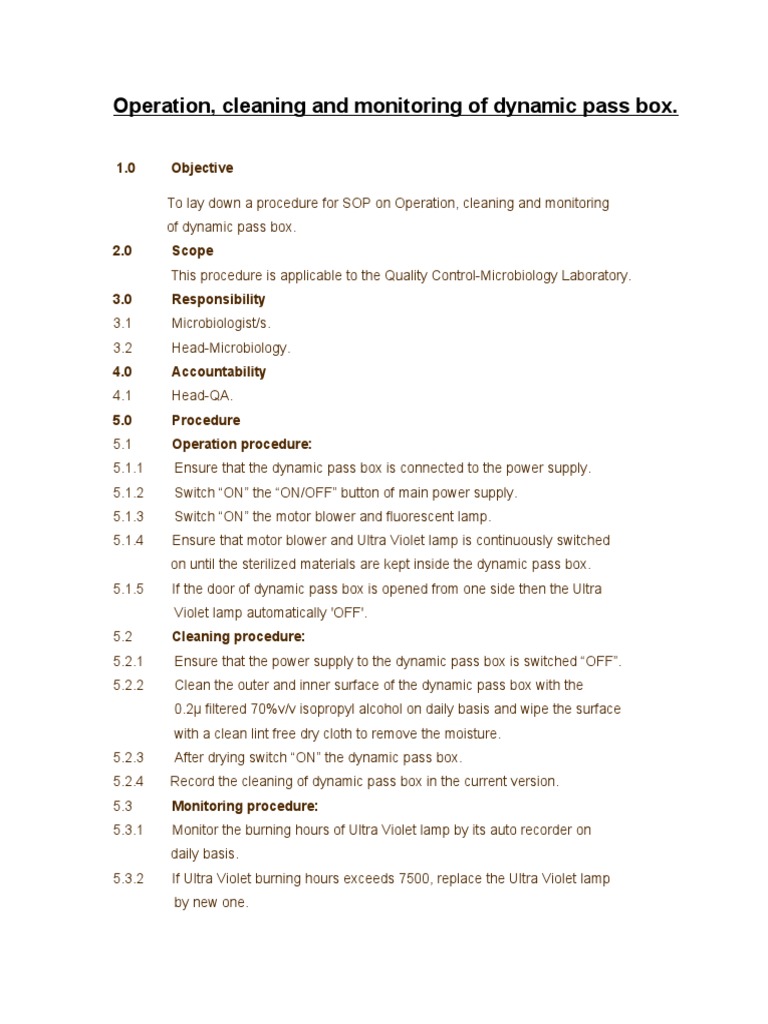 SOP for Dynamic Pass Box Operations | PDF | Equipment | Manufactured Goods