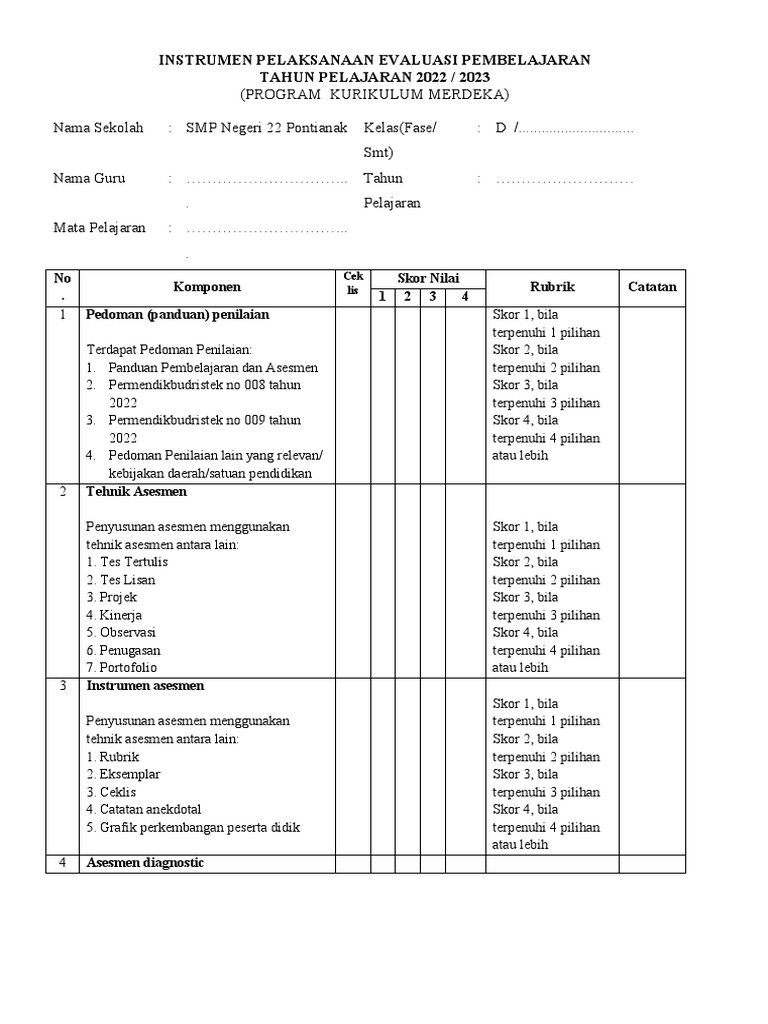 Instrumen Supervisi Evaluasi Kurmer | PDF